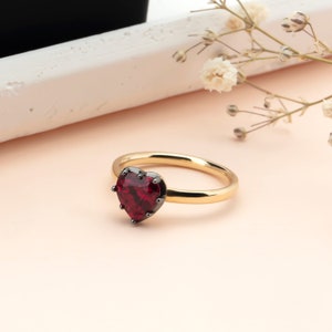 14K Solid Gold Heart Solitaire Ring, 14K Gold Ruby Gemstone Ring, Genuine Natural Ruby Ring ...
