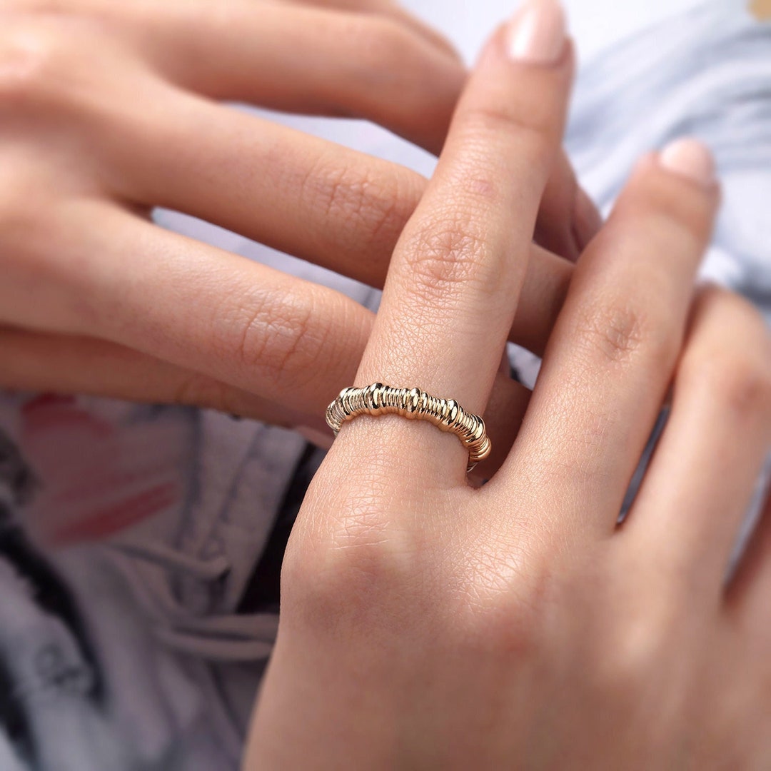 Bamboo Ring, 14K Solid Gold Bamboo Ring, Dainty Gold Bamboo Stackable ...