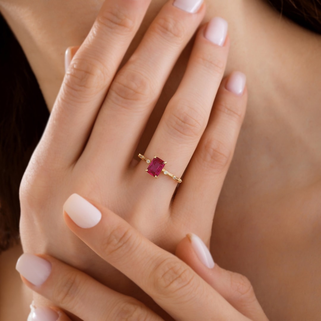 14K Solid Gold Ruby Birthstone Ring, Designer Ruby Birthstone Ring ...