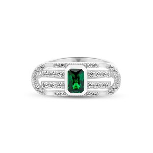 14K Solid Gold Emerald Engagement Ring, Art Deco Green Gemstone Ring ...