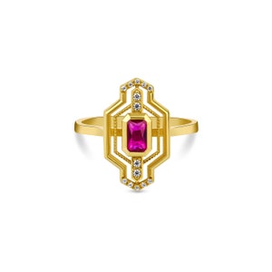 14K Solid Gold Ruby Ring, Vintage Red Gemstone Ring, Ruby Gold Ring, Art Deco Ruby Ring for ...