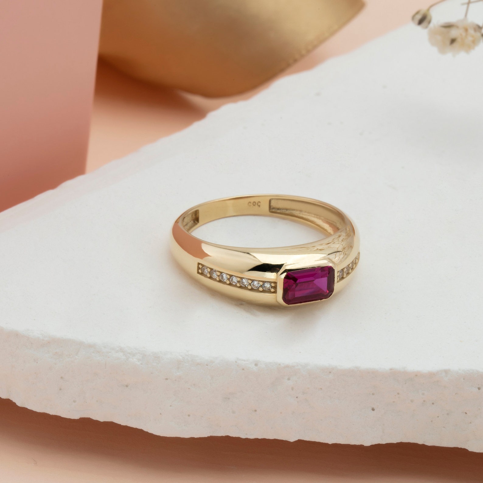 14K Solid Gold Natural Ruby Ring, Classic Genuine Ruby Engagement Ring ...