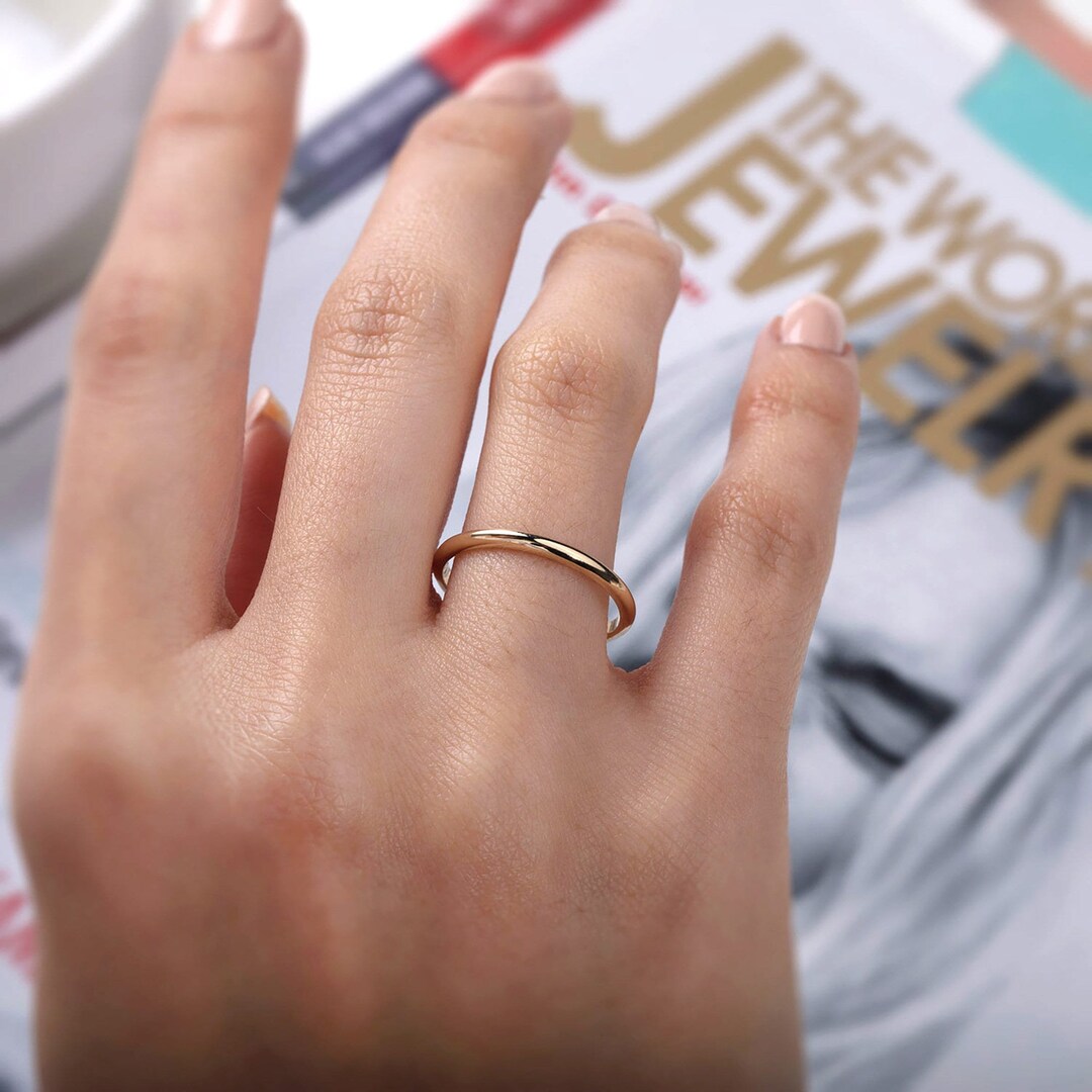 Plain Stackable Gold Ring, 14K Solid Gold Round Wedding Band, 2 MM ...