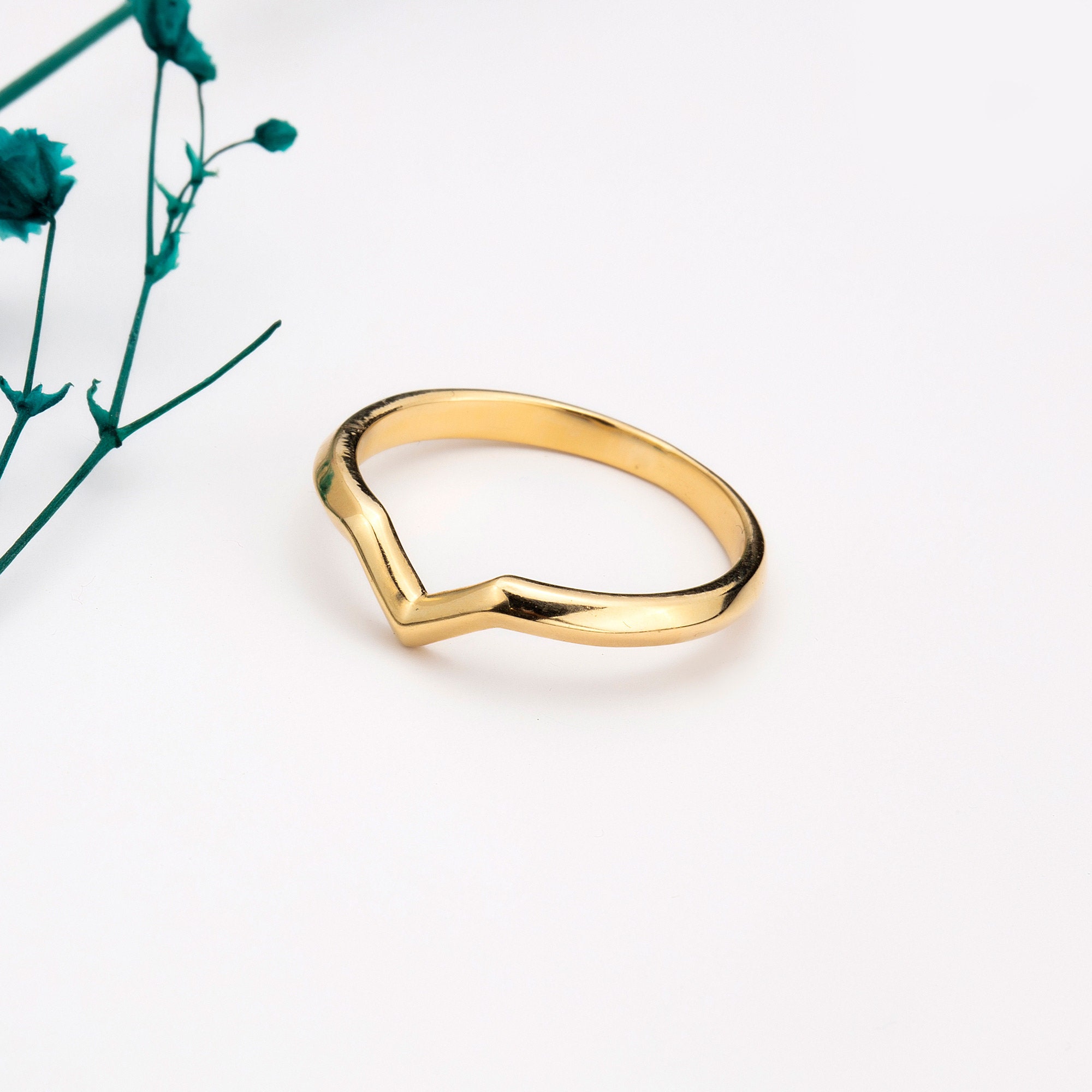 14K Solid Gold Curved Wedding Band Ring Plain Gold Stacking - Etsy