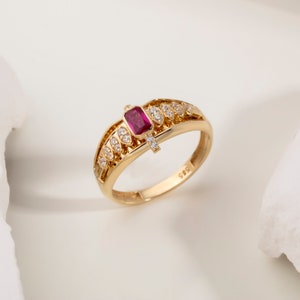 Ruby Ring, 14K Solid Gold Genuine Ruby Ring, Red Gemstone Ring for Women, July Birthstone Ring ...