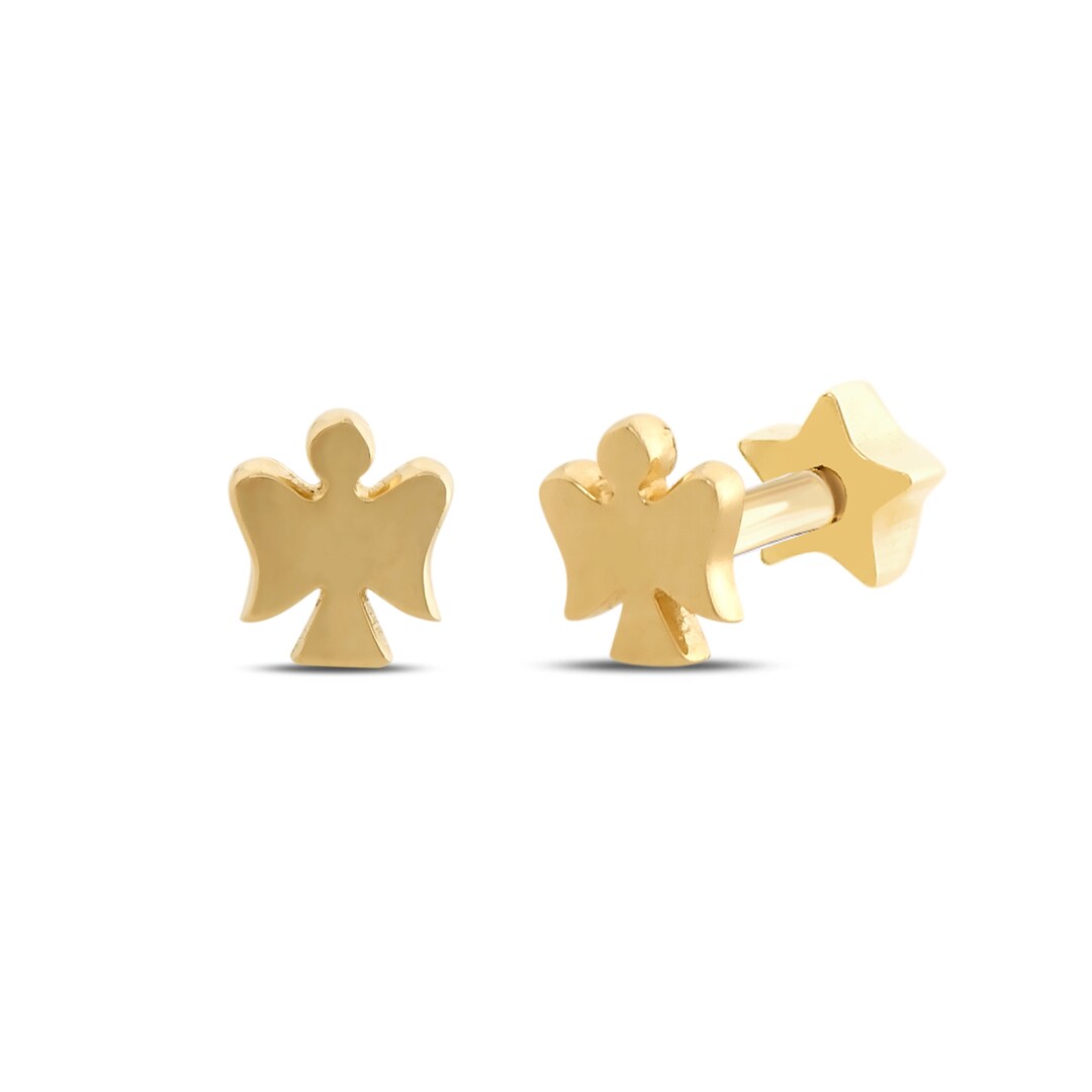 14K Solid Gold Angle Tragus Piercing, Angle Cartilage Piercing, Gold ...