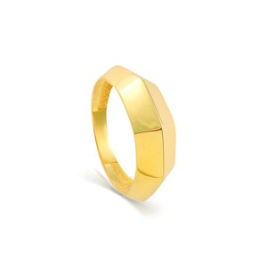 14k Solid Gold Convex Shape Ring, Faceted Geometric Ring, Bold ...