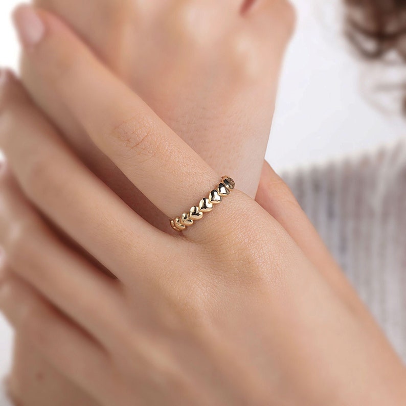 14K Solid Gold Heart Infinity Ring Heart Stacking Ring - Etsy