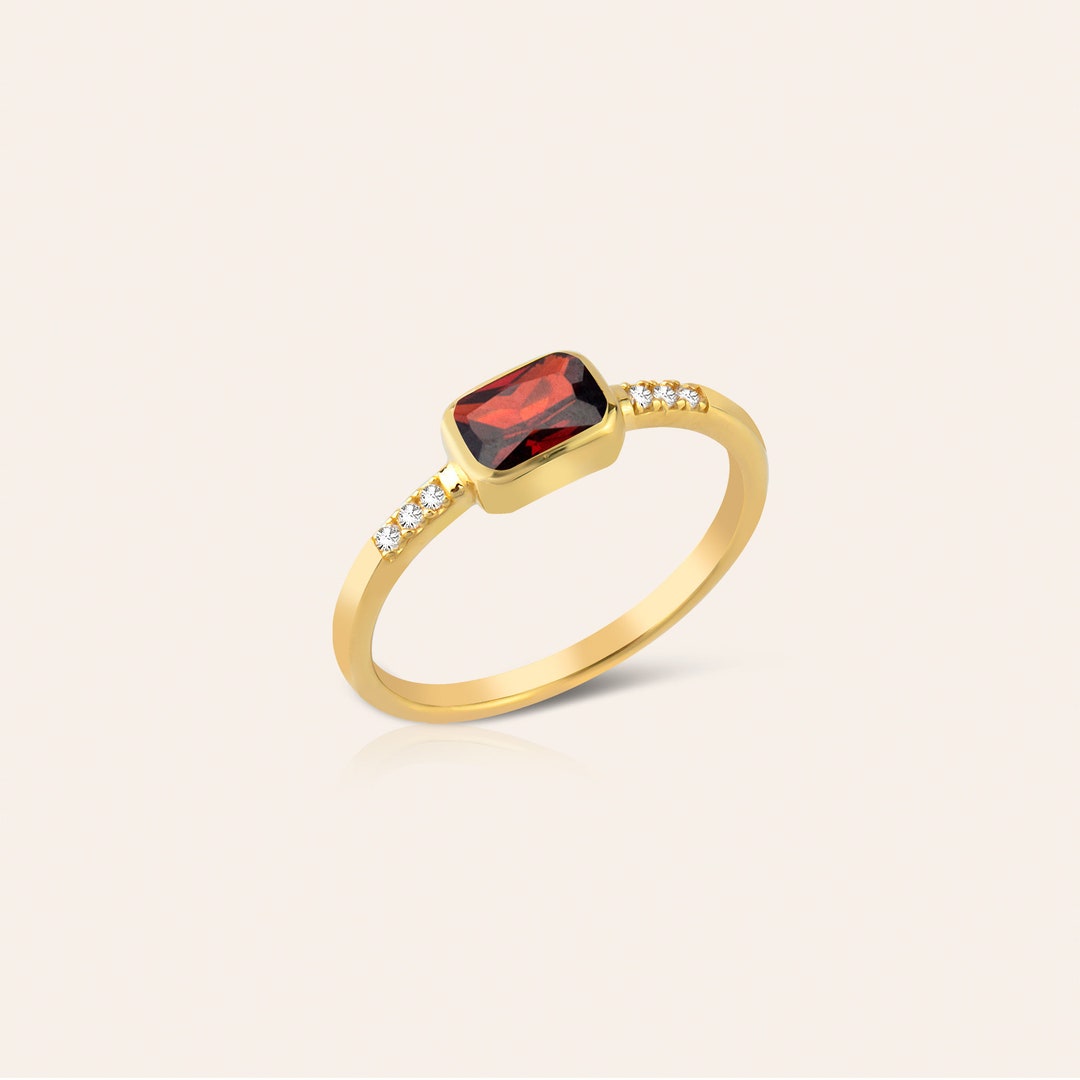 14K Solid Gold Ruby Ring, 14K Gold Red Ruby Statement Ring for Women ...