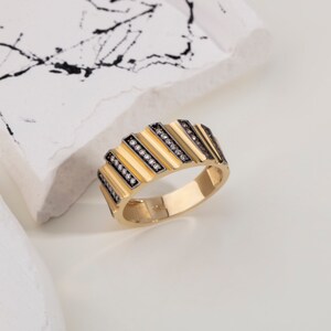 14K Solid Gold Ruffles Ring, Dainty Dome Thick Band Ring, Statement ...