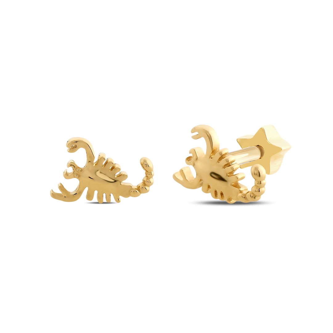 14K Solid Gold Scorpion Piercing, Tragus Animal Piercing, Helix Screw ...