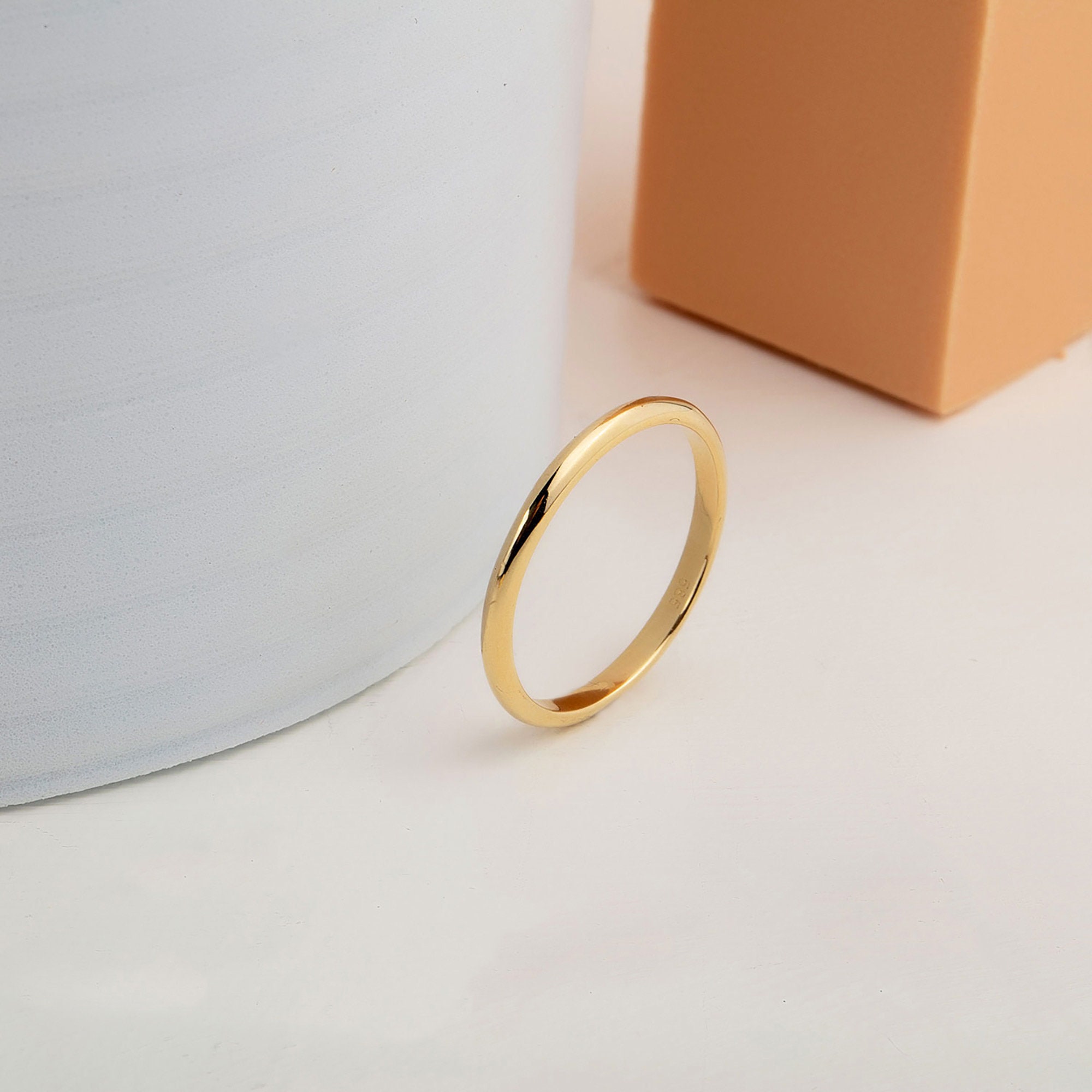 Plain Stackable Gold Ring 14K Solid Gold Round Wedding Band - Etsy