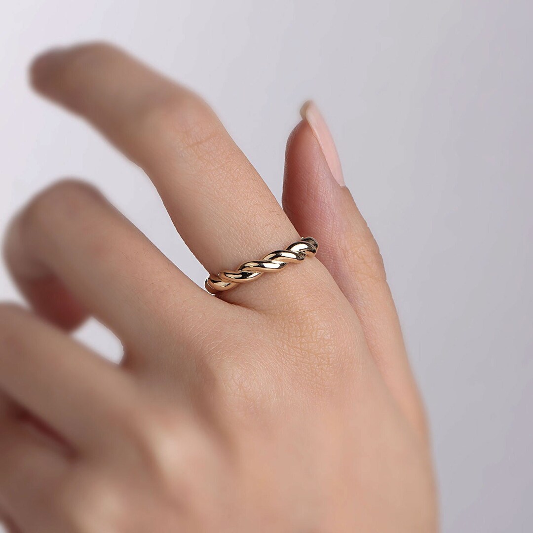 4.5MM Gold Braided Twist Ring, 14K Solid Gold Twist Ring , Bold Thumb ...