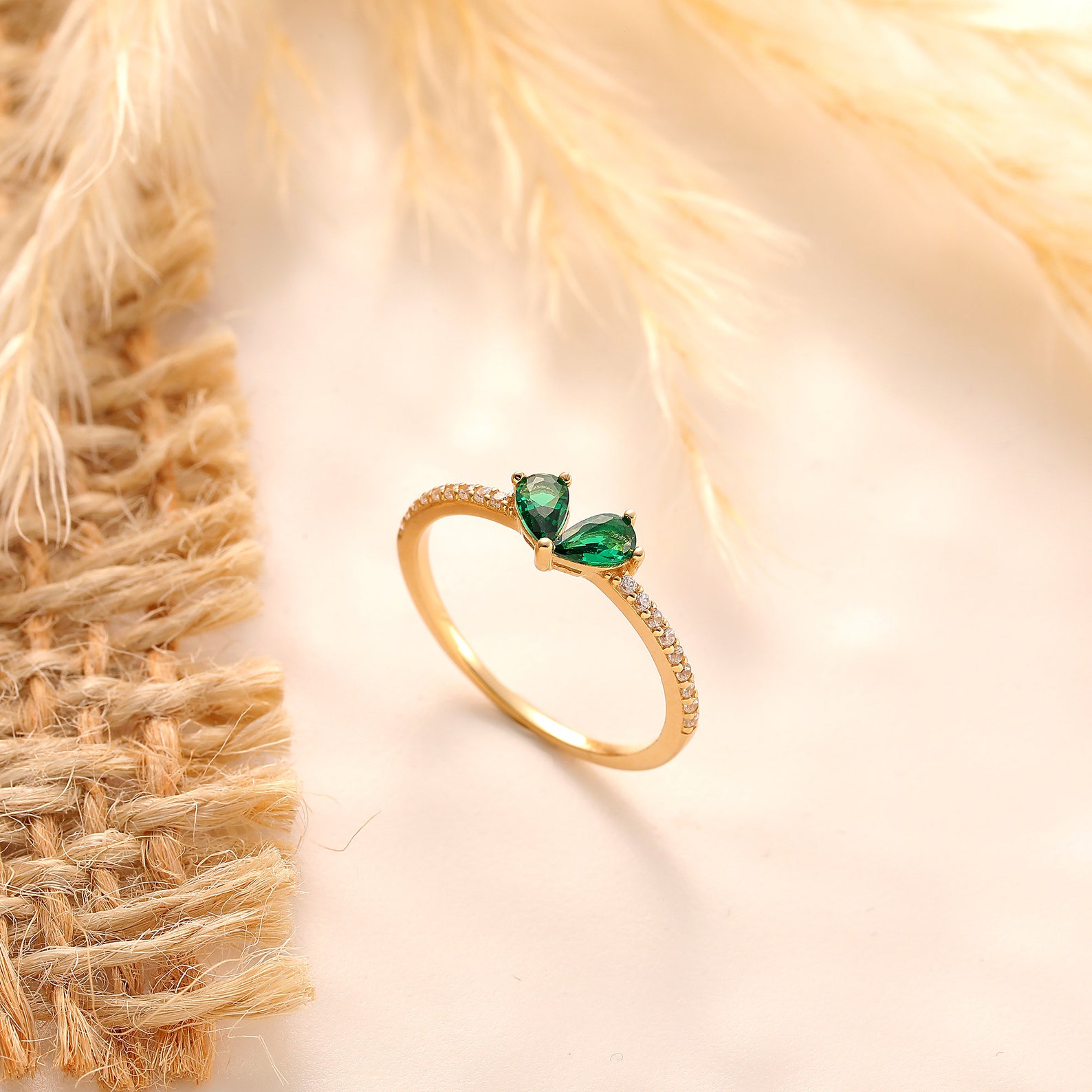 Emerald Green Ring Gold, 14K Solid Gold Rings for Women, Emerald ...