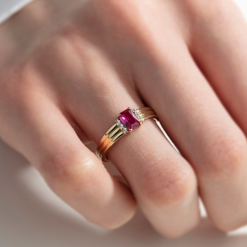 14K Gold Ruby Ring for Women Red Gemstone Engagement Ring - Etsy