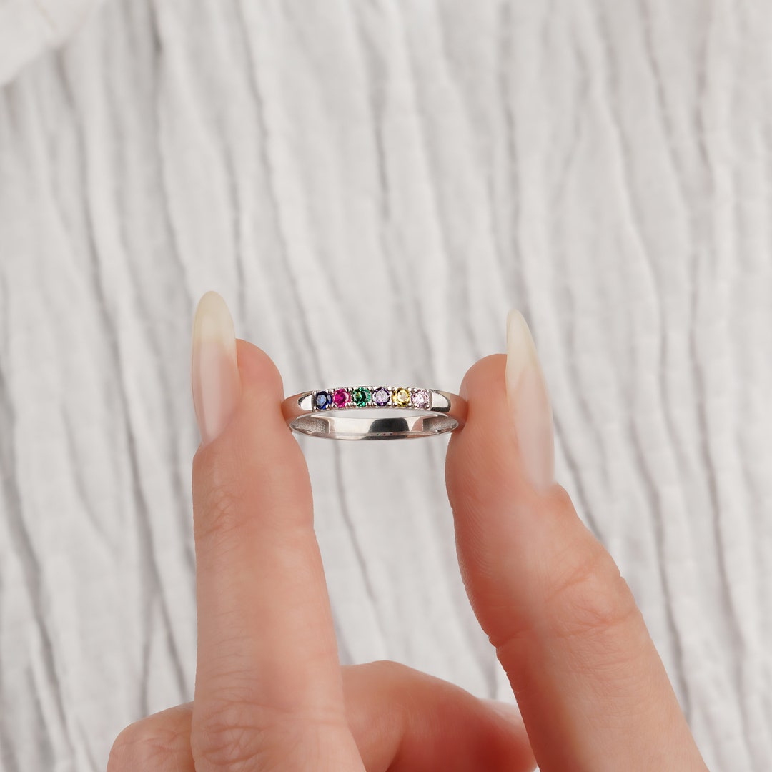 14K Solid Gold Birthstone Ring, Family Birthstone Ring, Multi ...