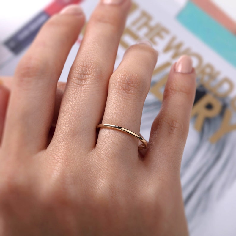Plain Stackable Gold Ring 14K Solid Gold Round Wedding Band - Etsy