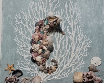 Seashell Seahorse Seahorse Shell Art Beach Decor Seashell Seahorse Wall ...