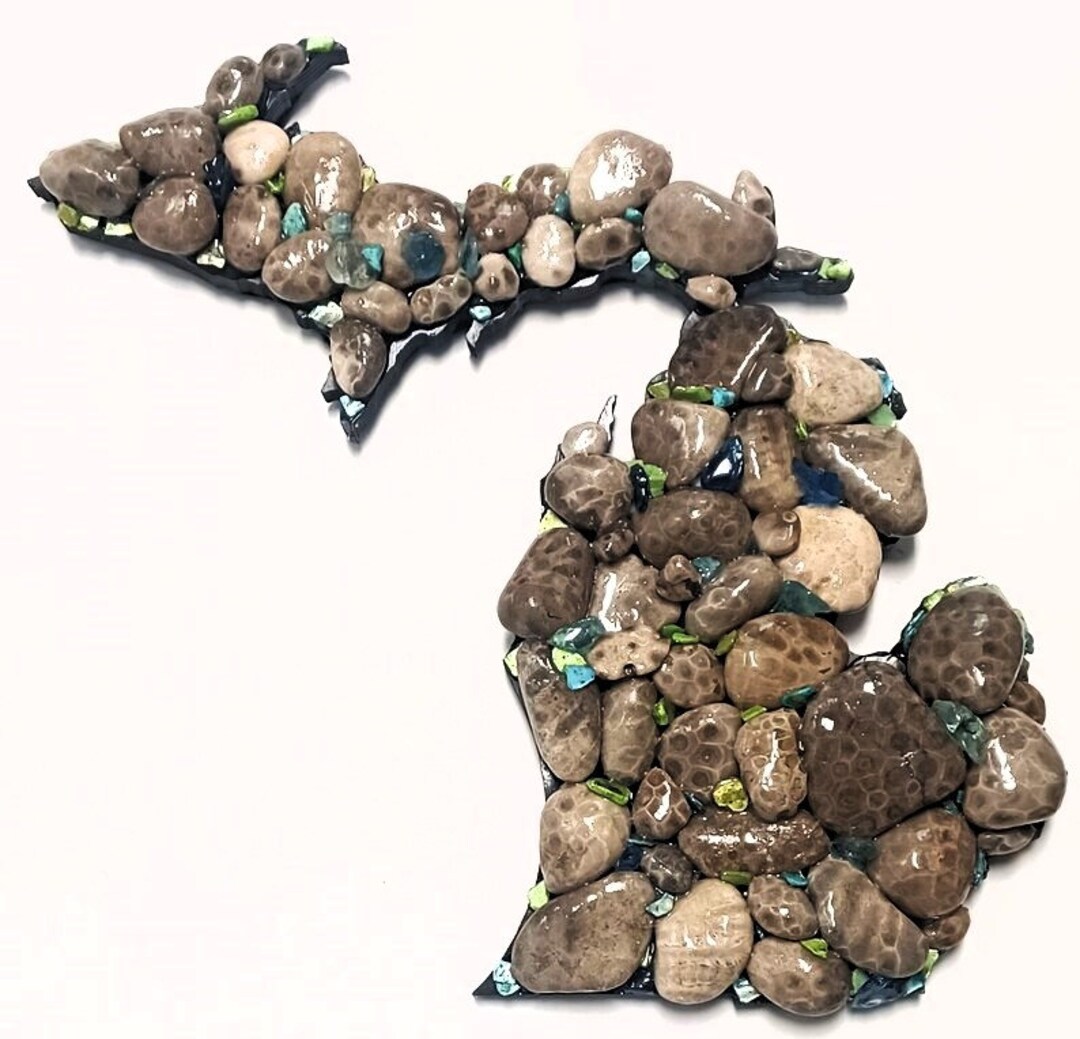 Petoskey Stone Wall Art: State of Michigan - Etsy
