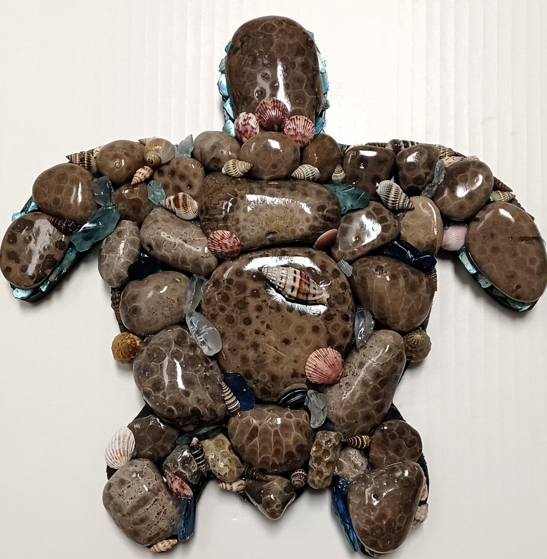 Petoskey Stone Turtle W/ Seashells - Etsy