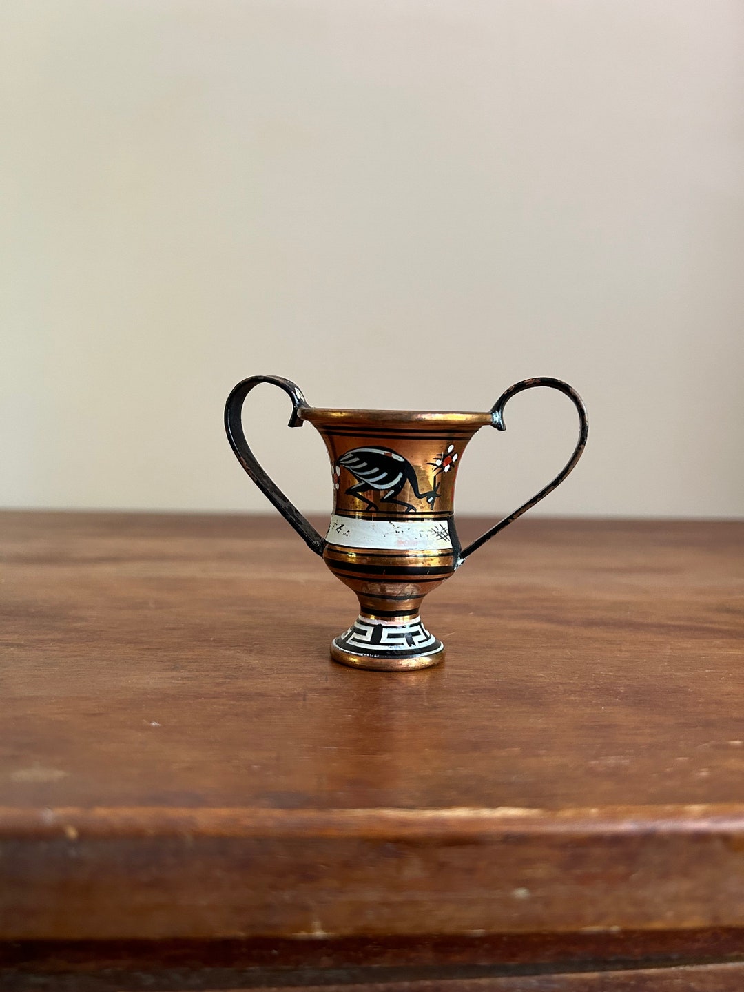 Vintage Painted Mini Copper Trophy Vase - Etsy