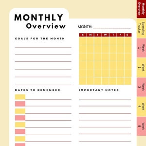 Reusable Monthly Planner PDF With Links, Monthly Overview, Spending ...