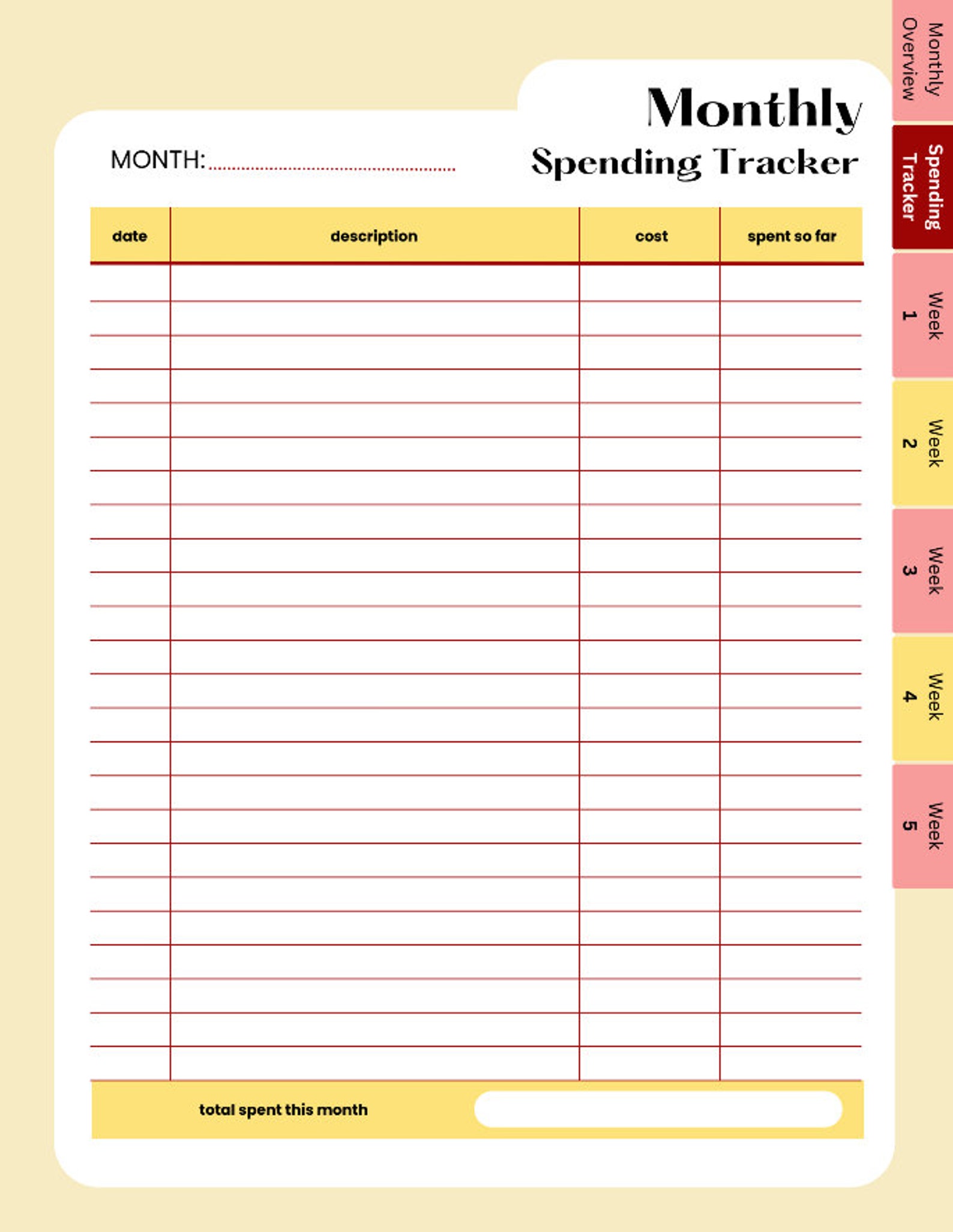 Reusable Monthly Planner PDF With Links, Monthly Overview, Spending ...
