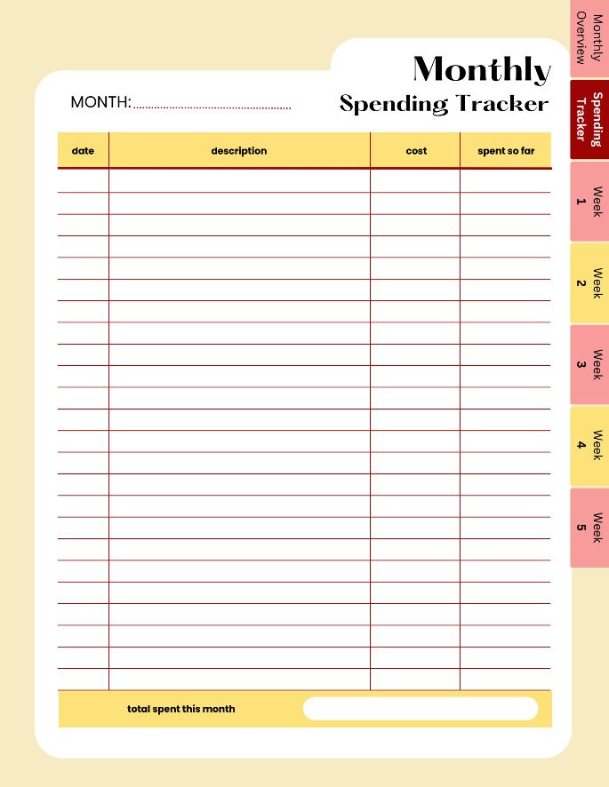 Reusable Monthly Planner PDF With Links, Monthly Overview, Spending ...