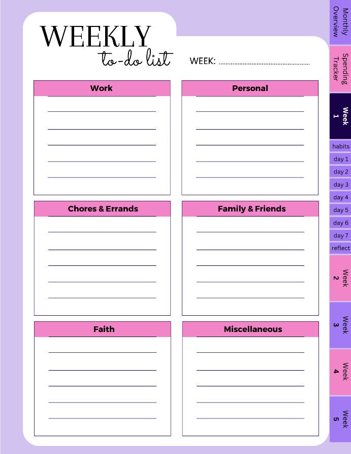 Reusable Monthly Planner PDF With Links, Monthly Overview, Spending ...