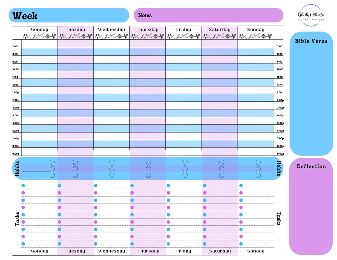 Reusable Weekly Planner PDF With Habit Tracker, Reflection, Daily ...