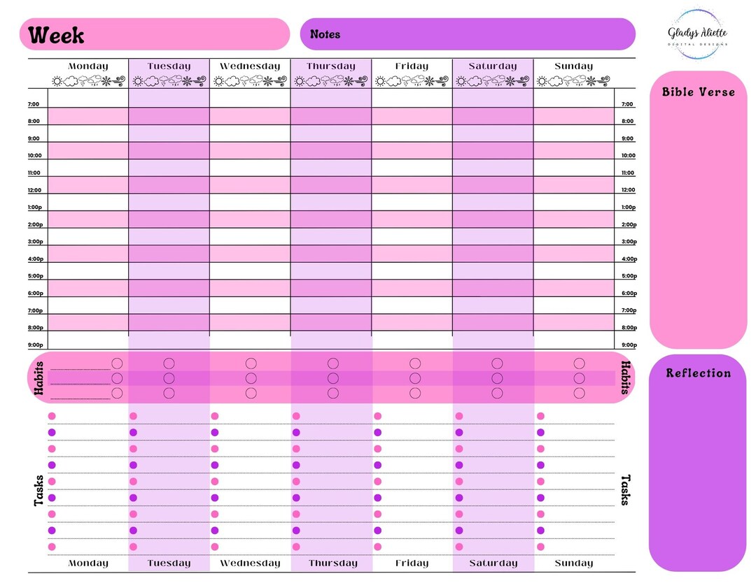 Reusable Weekly Planner PDF With Habit Tracker, Reflection, Daily ...