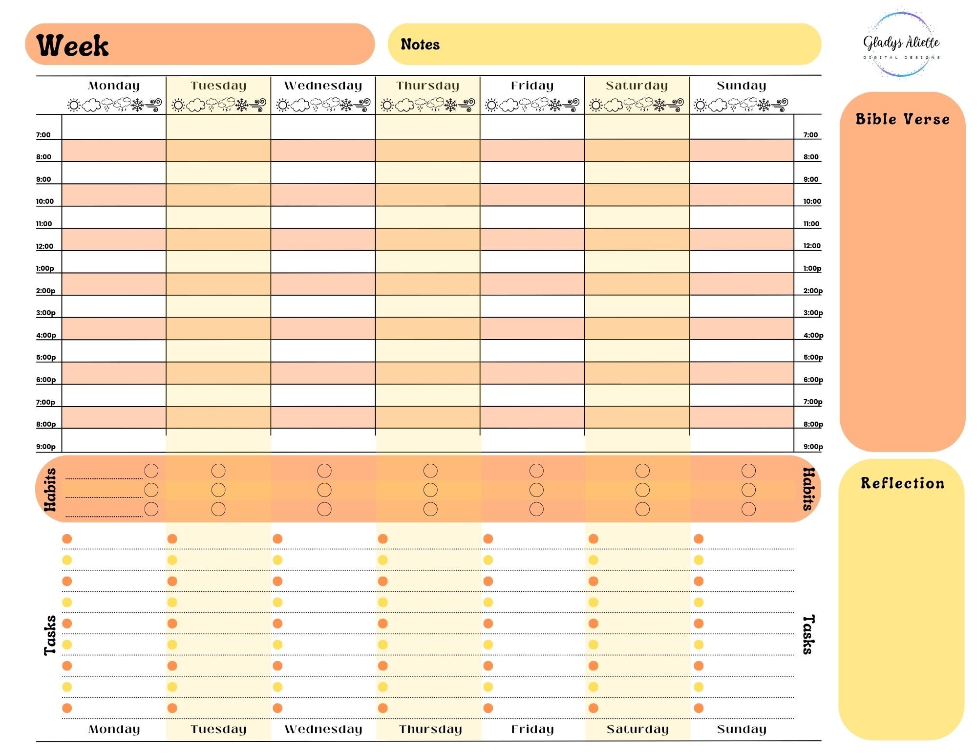 Reusable Weekly Planner PDF With Habit Tracker, Reflection, Daily ...