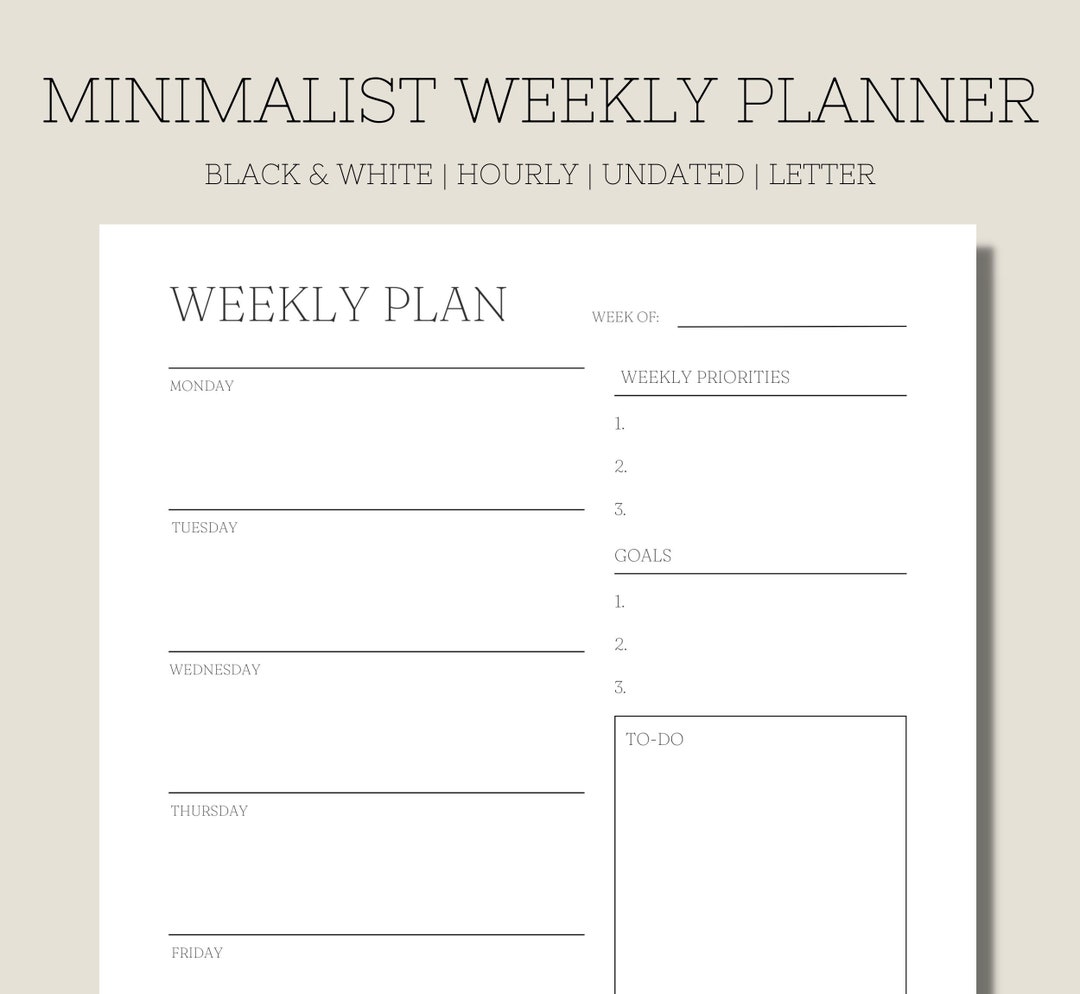 Minimalist Weekly Planner | Printable Planner Weekly | Black and White ...