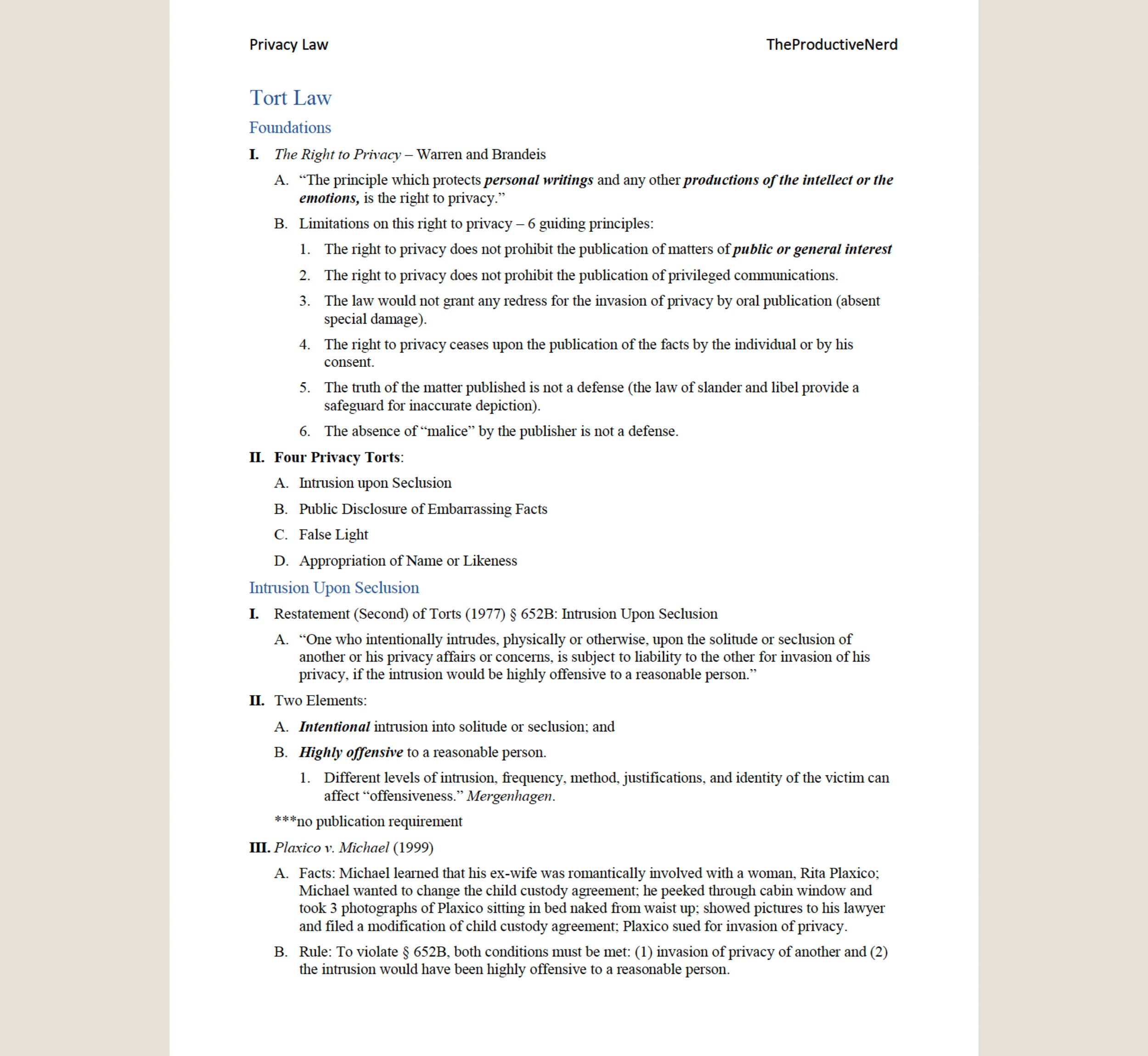 Privacy Law Outline | Law School Notes | Law School Outline Privacy Law ...