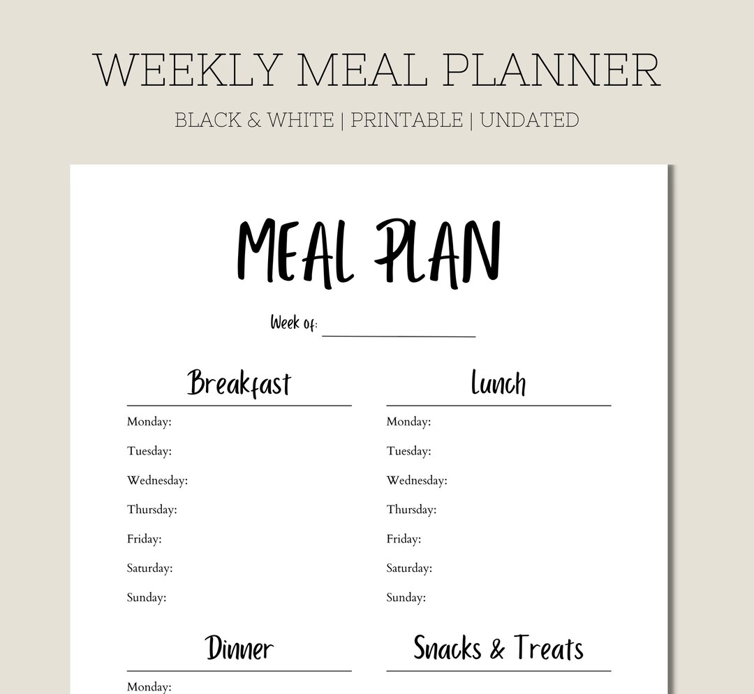Weekly Meal Planner Printable | Weekly Menu Planner | Minimalist Meal ...