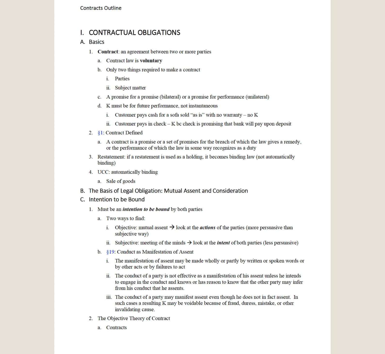 Contracts Outline | 1L Law School Notes | Law School Outline Contracts ...