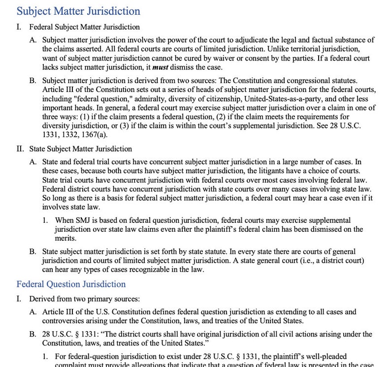 Civil Procedure I Outline 1L Law School Notes Law School Outline Civil ...