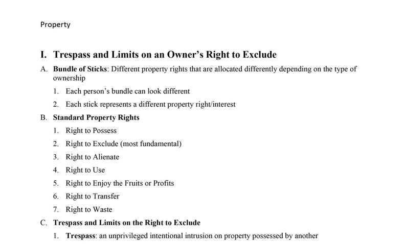 Property Law Outline | 1L Law School Notes | Law School Outline ...