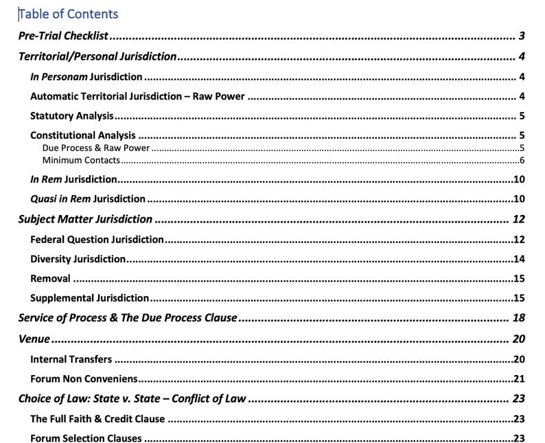 Civil Procedure I Outline | 1L Law School Notes | Law School Outline ...