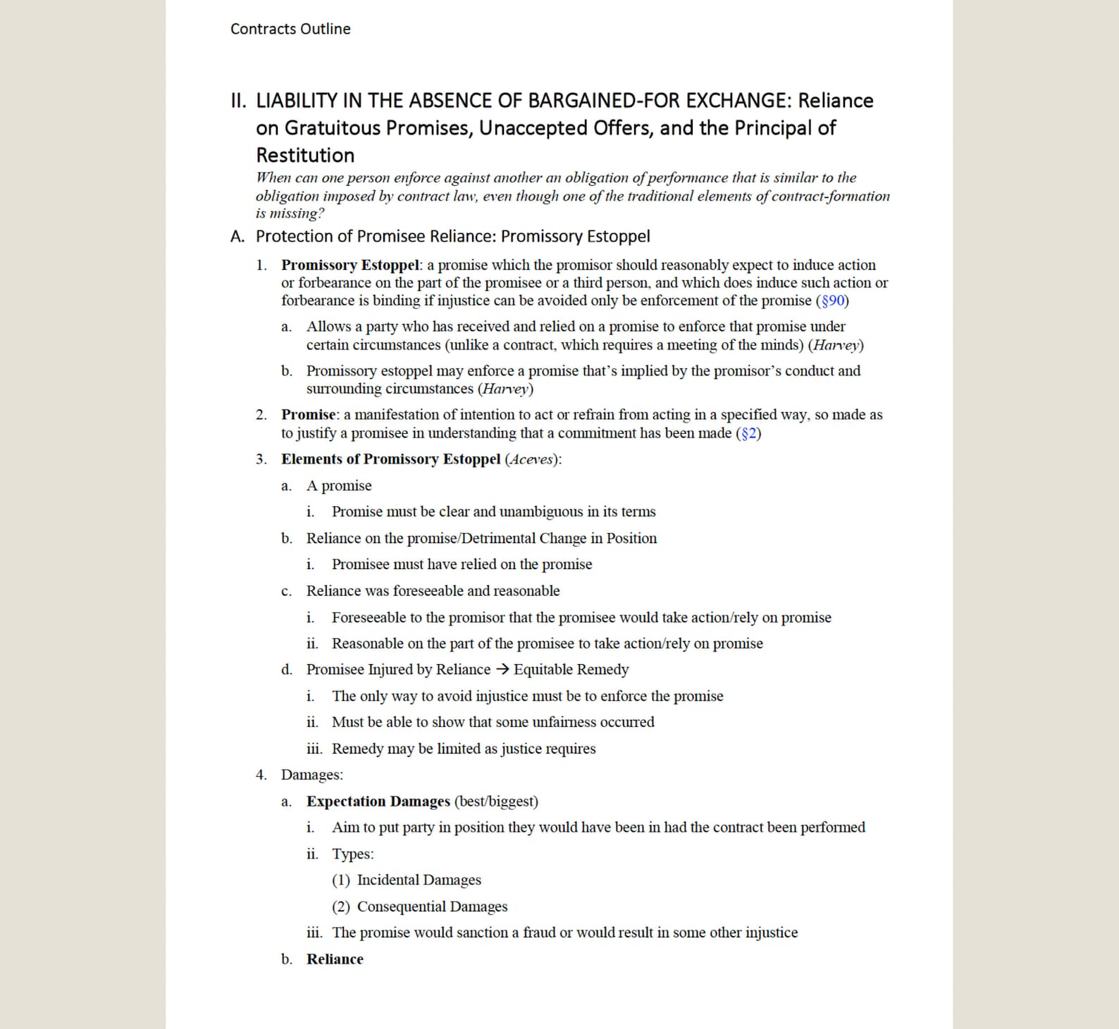 Contracts Outline | 1L Law School Notes | Law School Outline Contracts ...