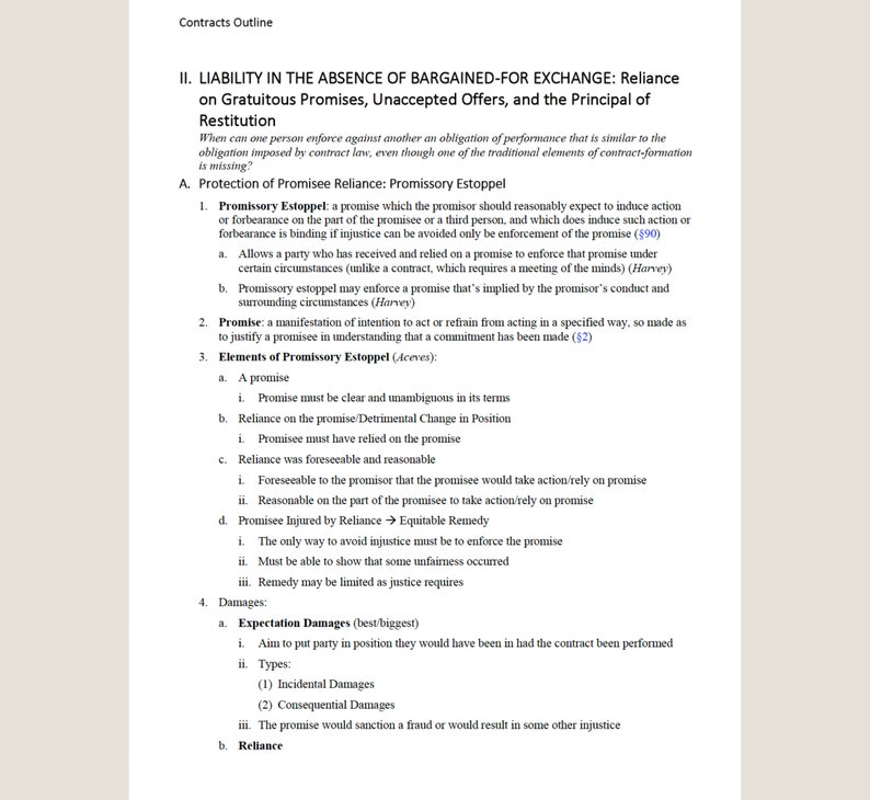 Contracts Outline | 1L Law School Notes | Law School Outline Contracts ...