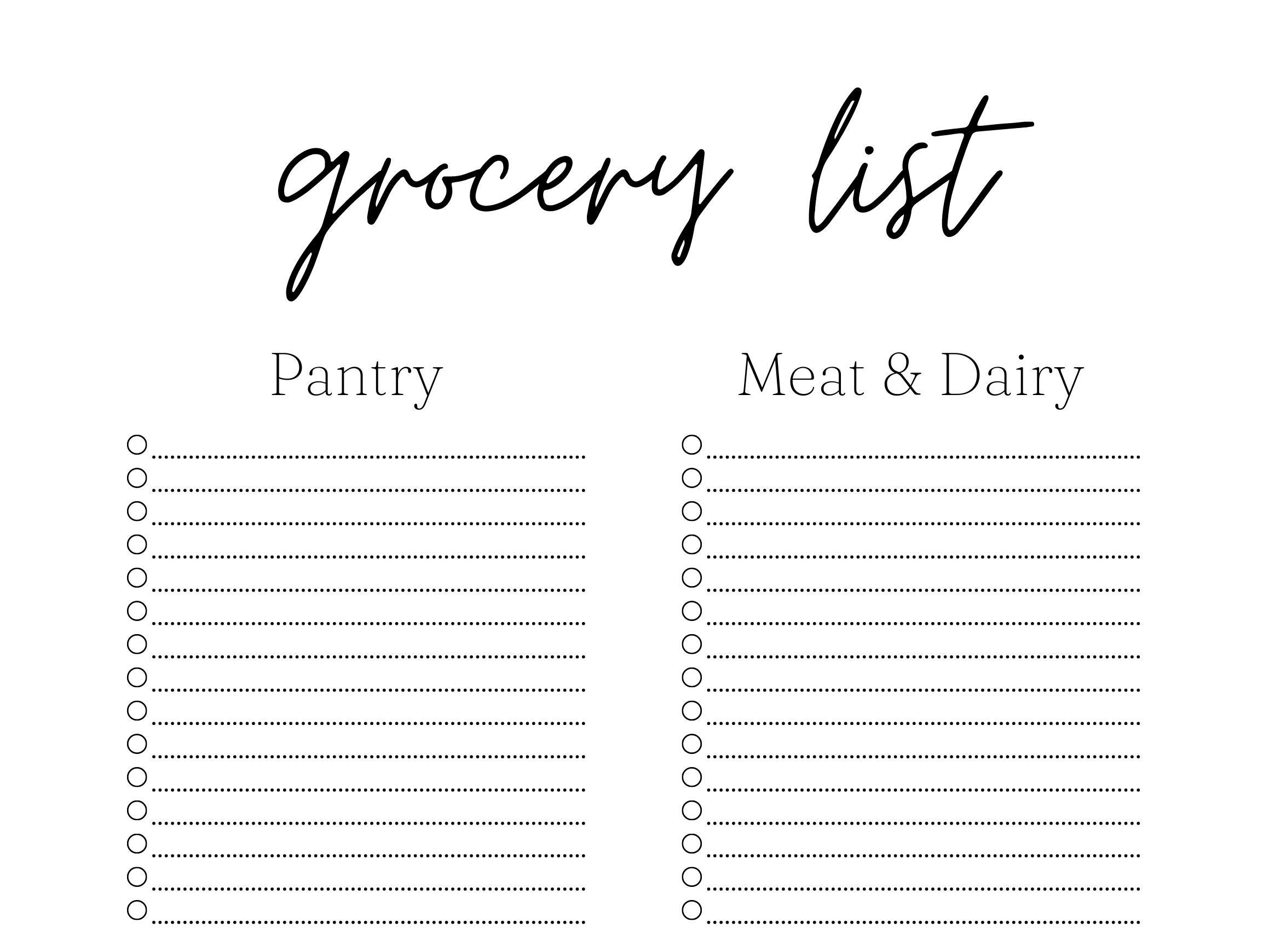 Printable Grocery List | Black and White Shopping List Printable ...
