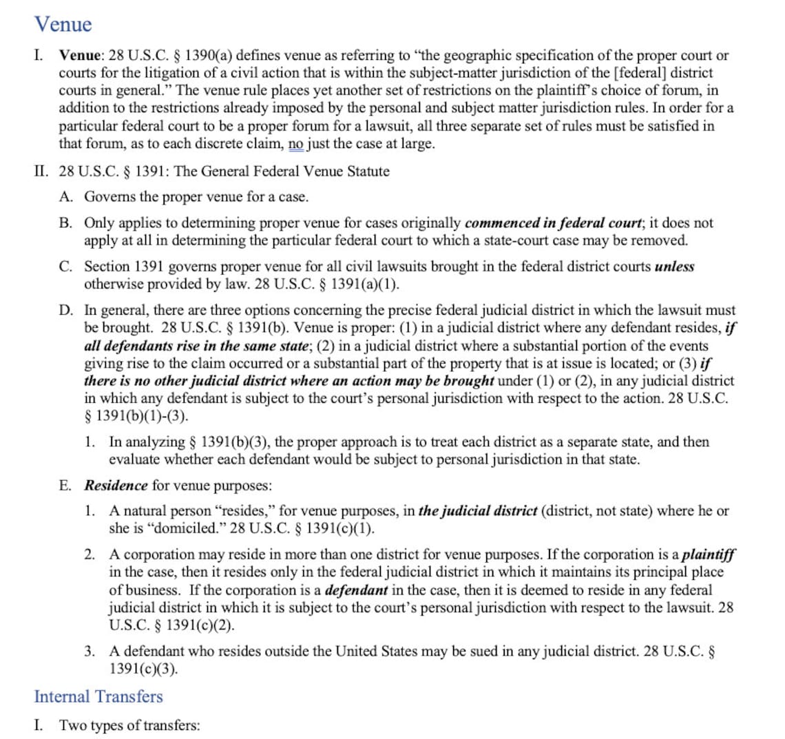 Civil Procedure I Outline 1L Law School Notes Law School Outline Civil ...