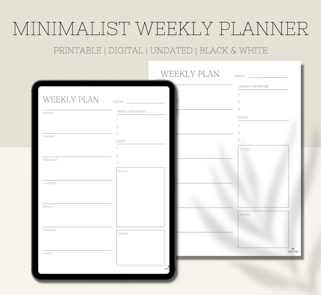 Minimalist Weekly Planner | Undated Weekly Planner | Printable Planner ...