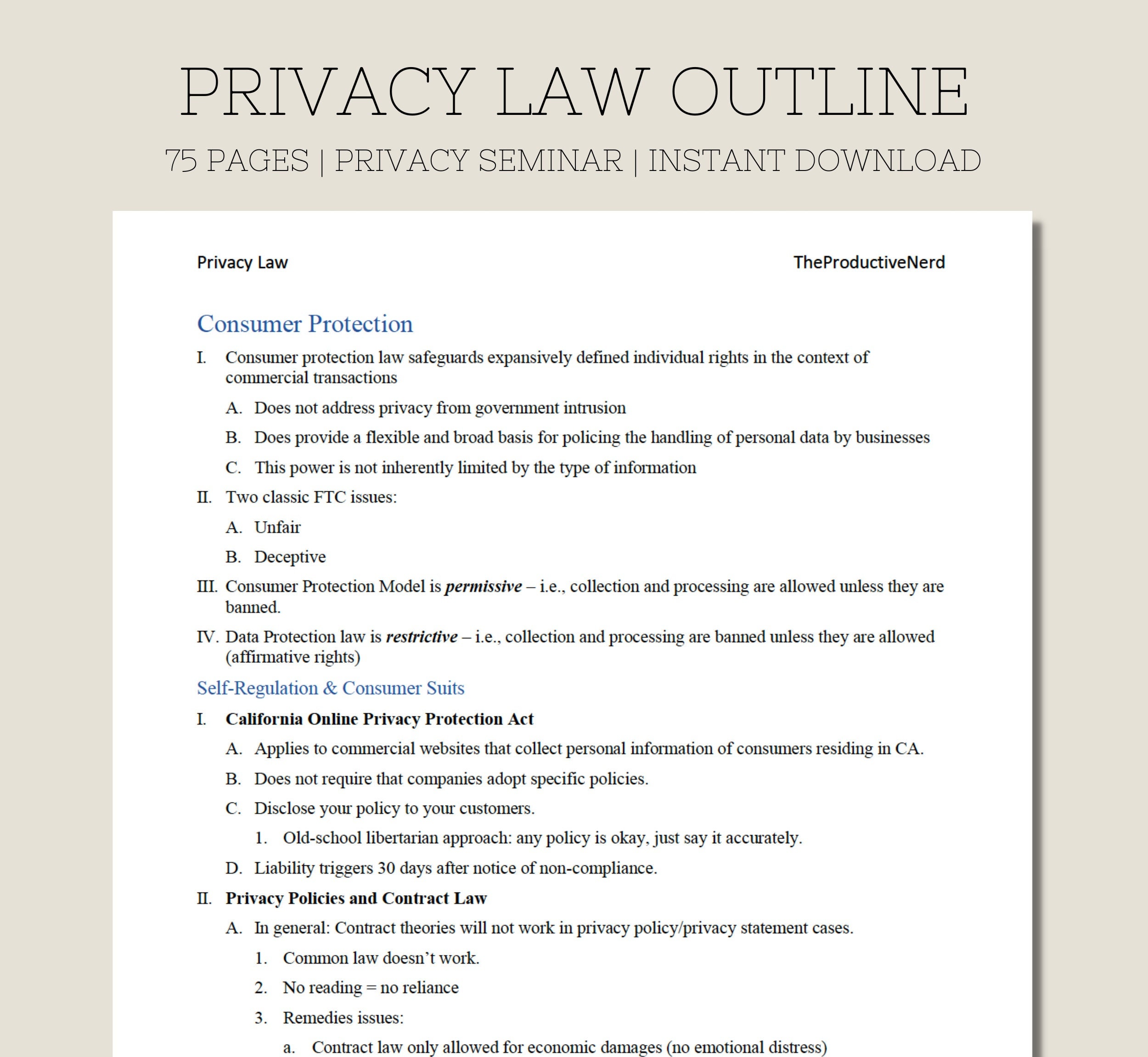 Privacy Law Outline | Law School Notes | Law School Outline Privacy Law ...