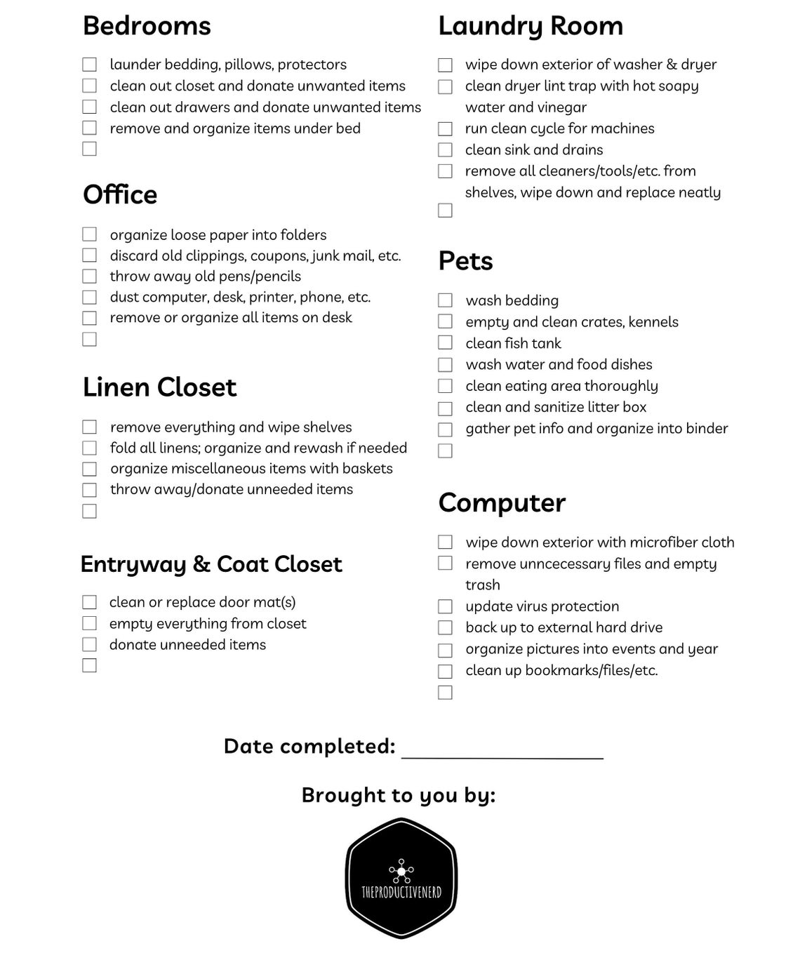 Ultimate Cleaning Checklist Black and White Printable Cleaning ...