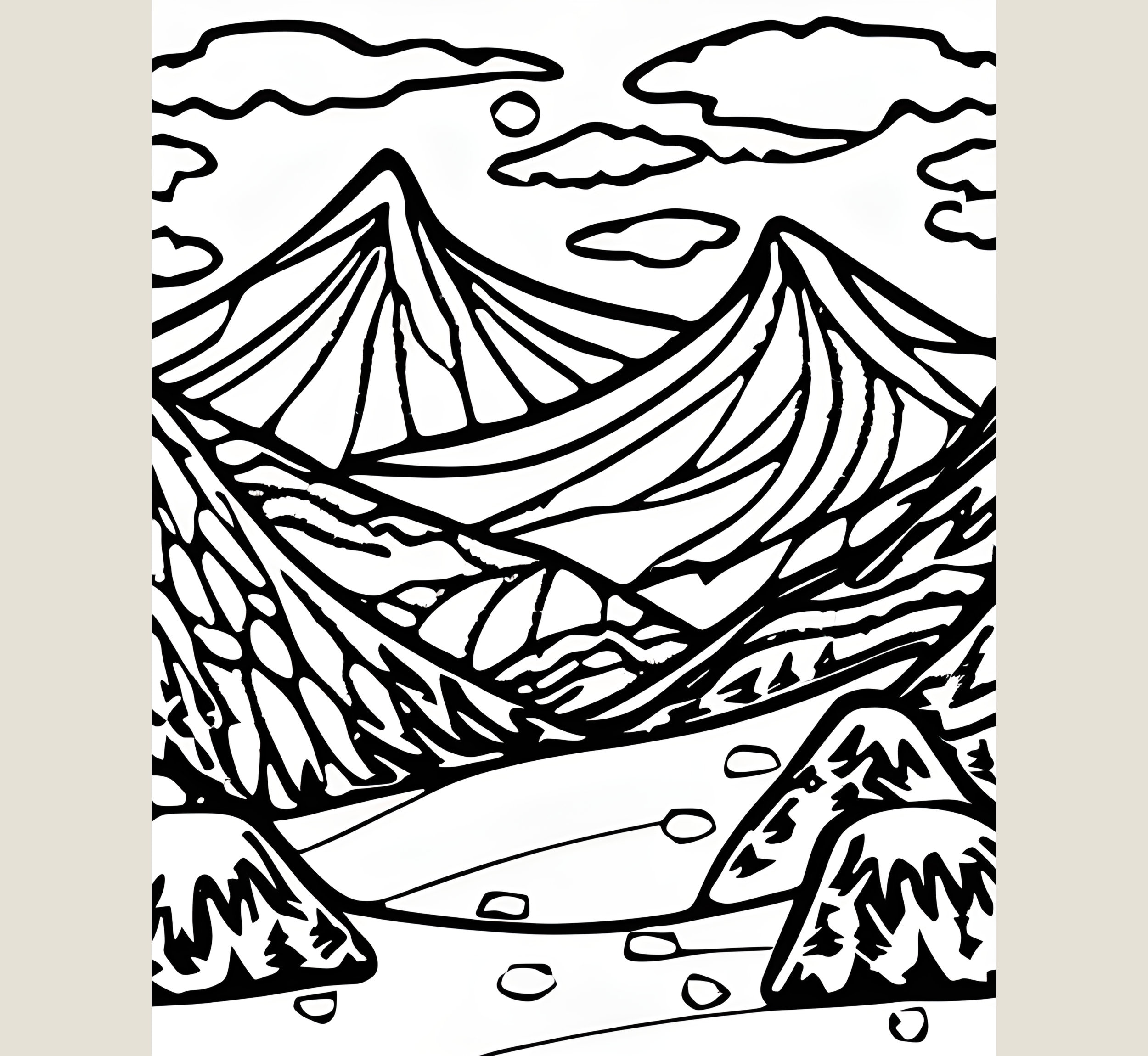 Adult Coloring Pages Mountains | Stress Relief Coloring Pages Printable ...