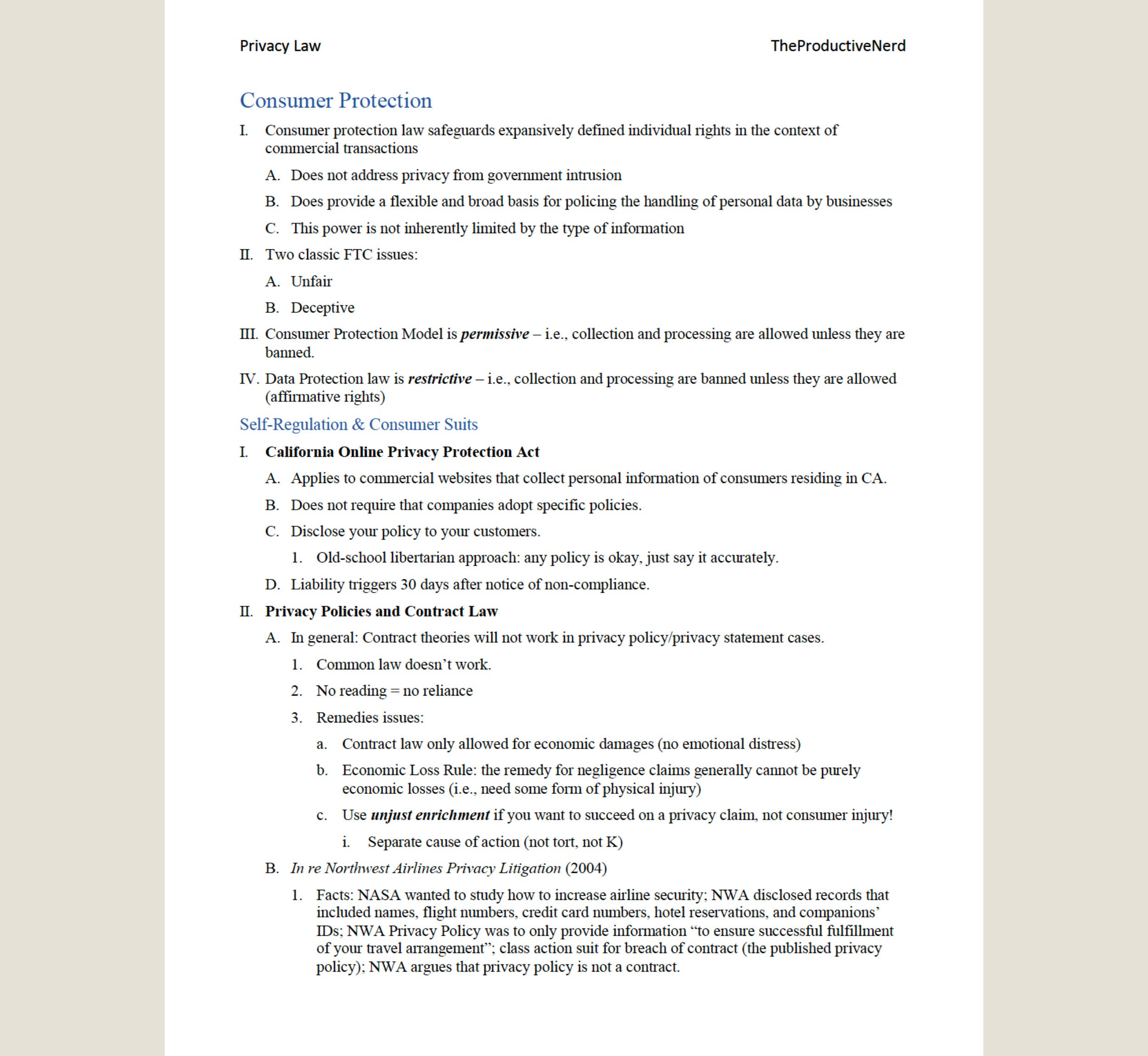 Privacy Law Outline | Law School Notes | Law School Outline Privacy Law ...