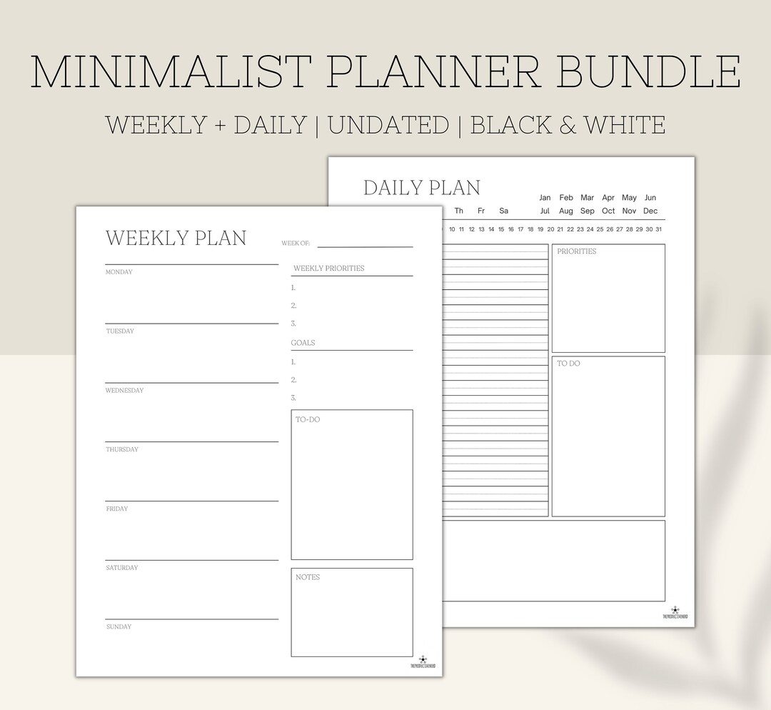 Minimalist Planner Bundle | Daily Planner + Weekly Planner | Printable ...