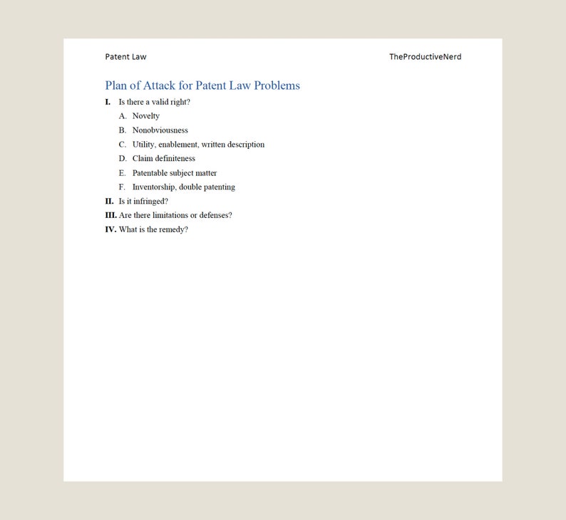 Patent Law Outline | Law School Notes | Law School Outline Patent Law ...